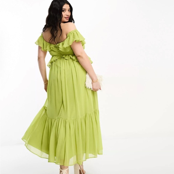 ASOS Curve | Dresses | Asos Green Off The Shoulder Ruffle Cutout Dress ...
